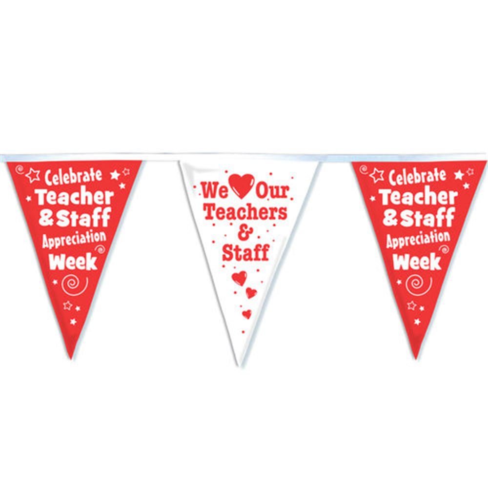 Teachers & Staff 60' Red & White Stringed Pennants | Positive Promotions