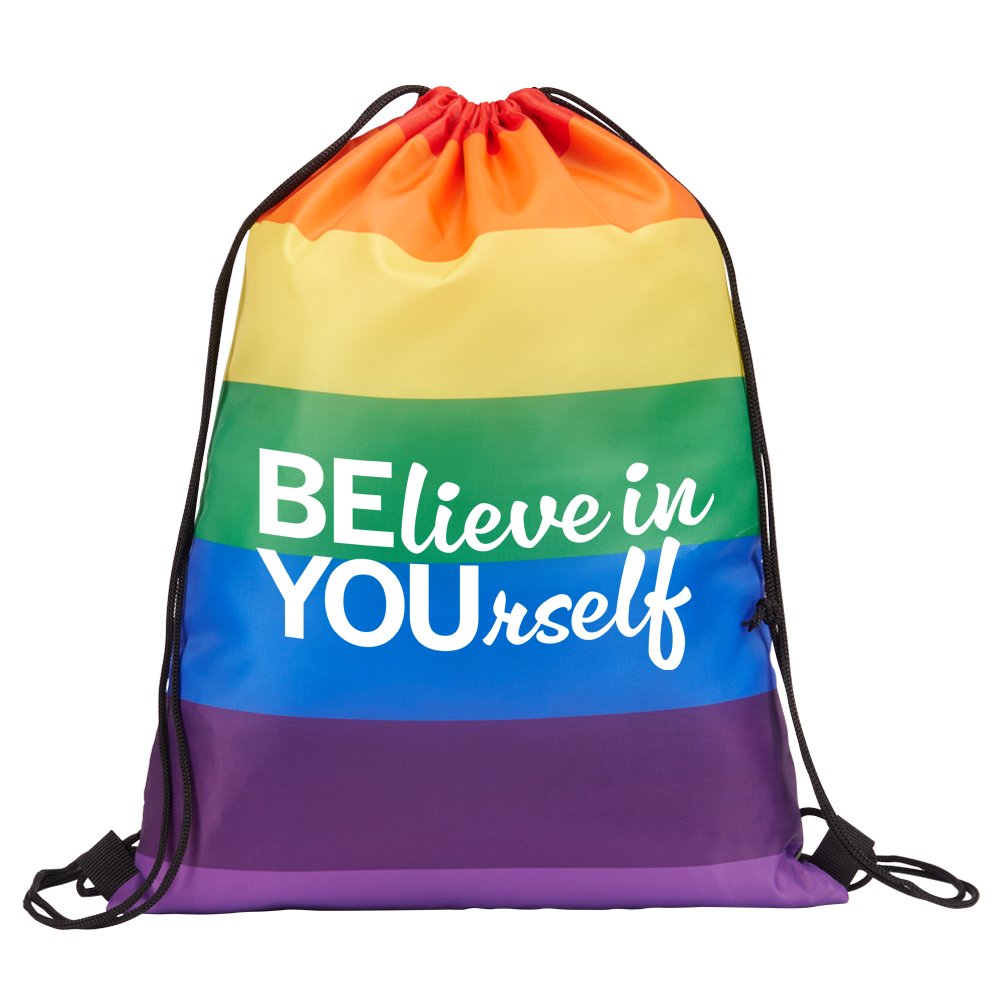 Believe in Yourself Rainbow Drawstring Backpack | Positive Promotions