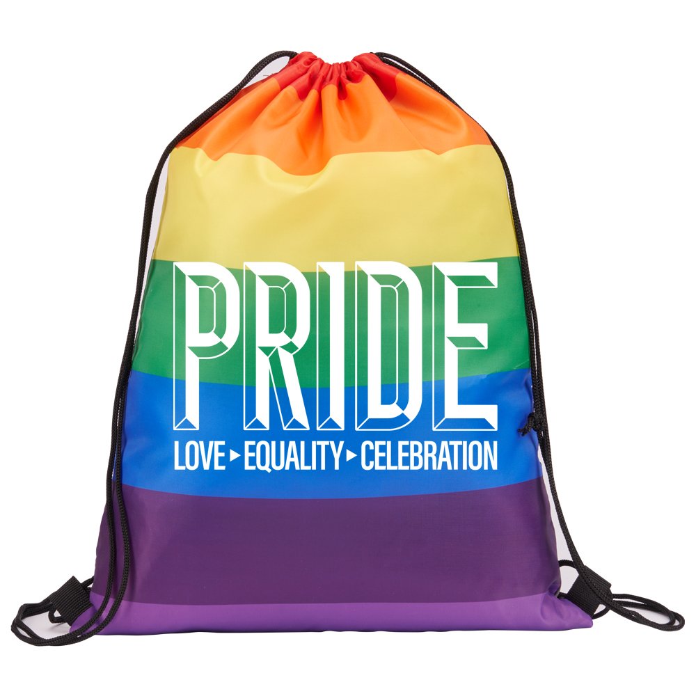 Pride: Love, Equality, Celebration Rainbow Drawstring Backpack | Positive Promotions