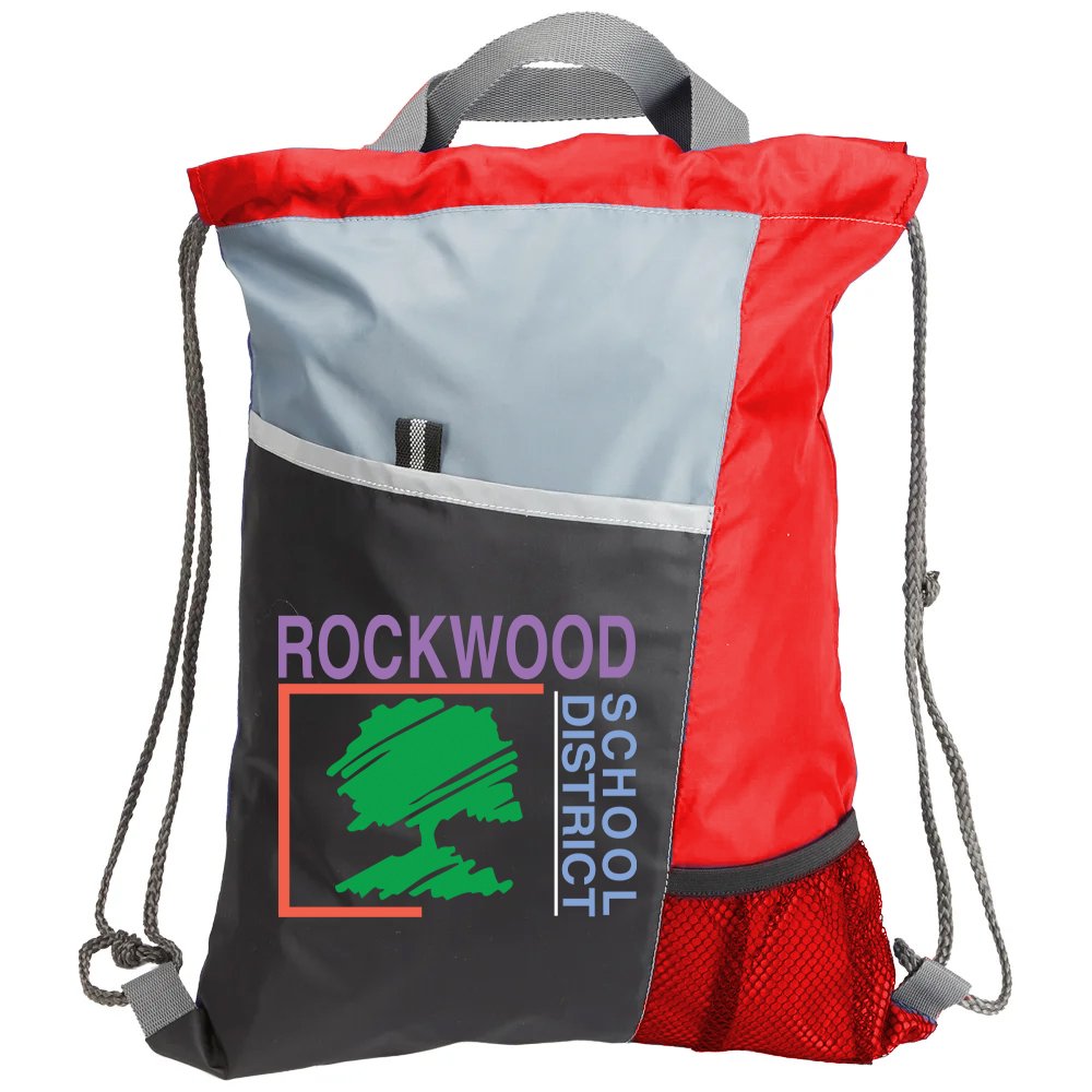 Red Sport Drawstring Backpack/Tote With Reflective Strip & Dual Handles ...
