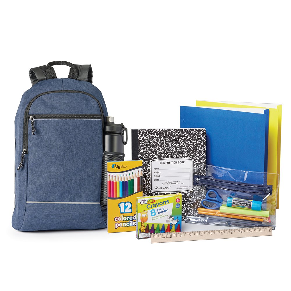 Blue Belmont Reflective Backpack With Budget Back-to-School Supply Kit ...