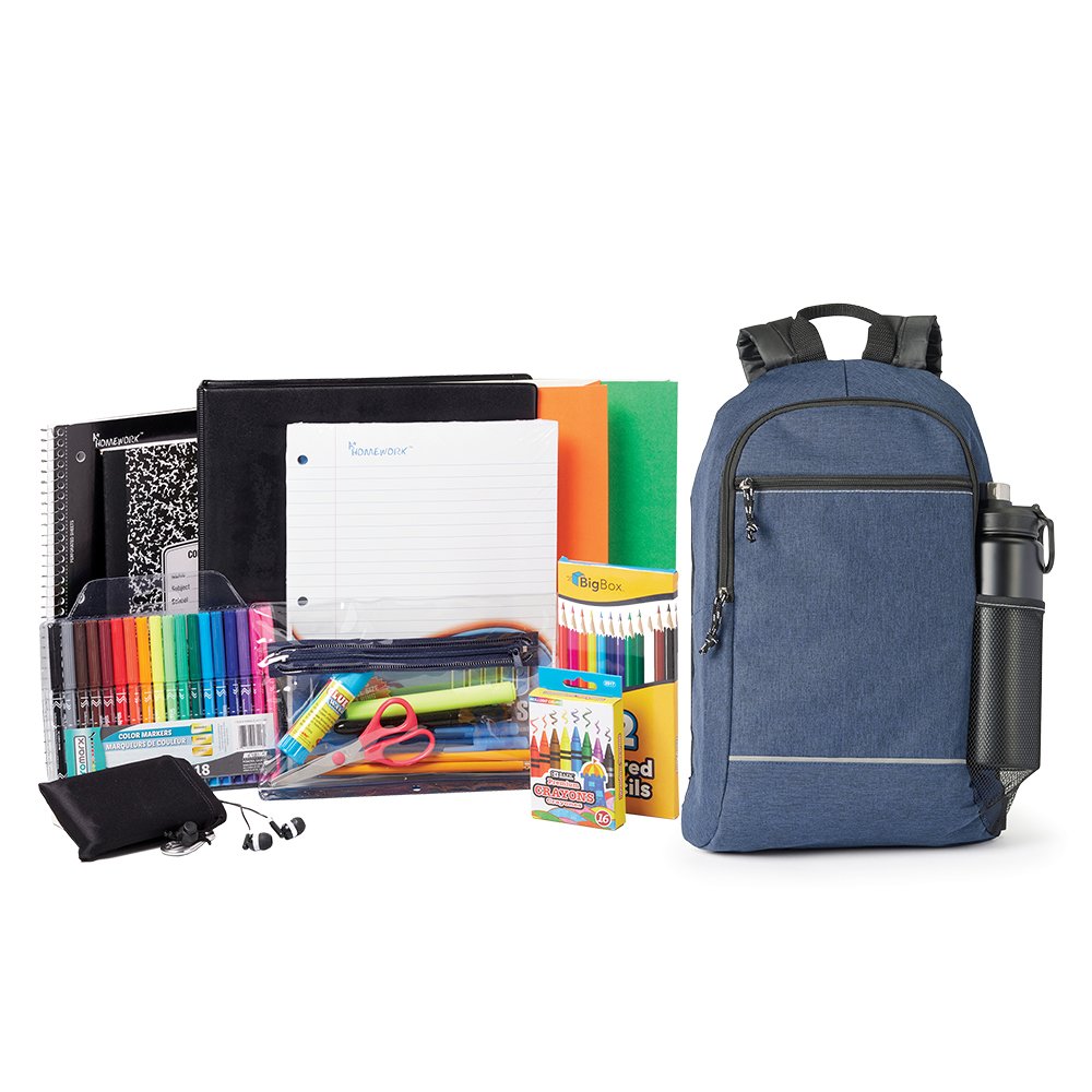 Blue Belmont Reflective Backpack With Deluxe Back-to-School Supply Kit ...