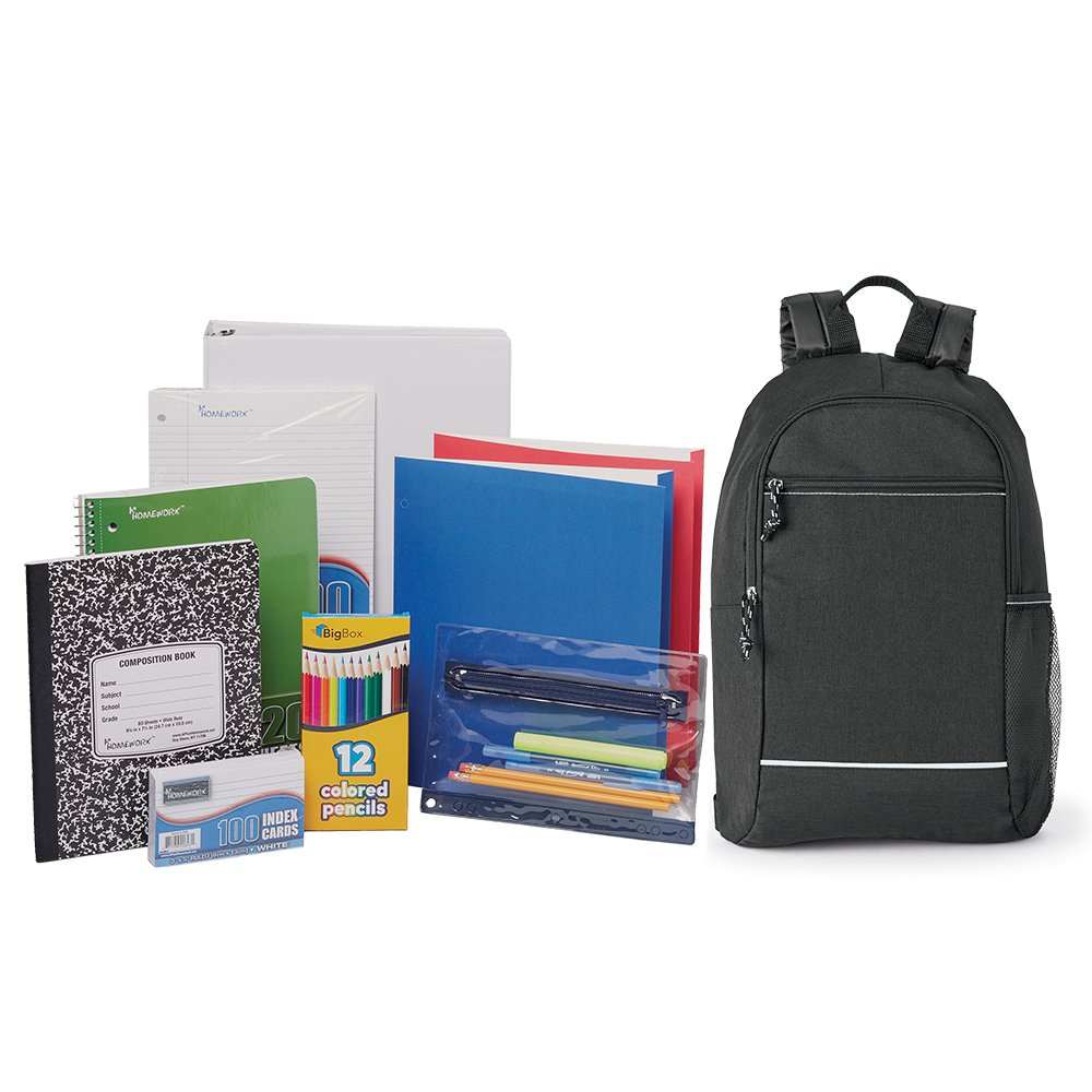 Black Belmont Reflective Backpack With Budget Back-to-School Supply Kit ...