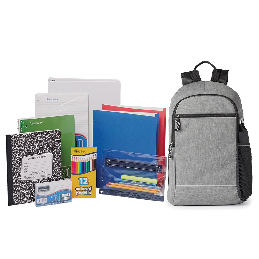 Gray Belmont Reflective Backpack With Budget Back-to-School Supply Kit ...