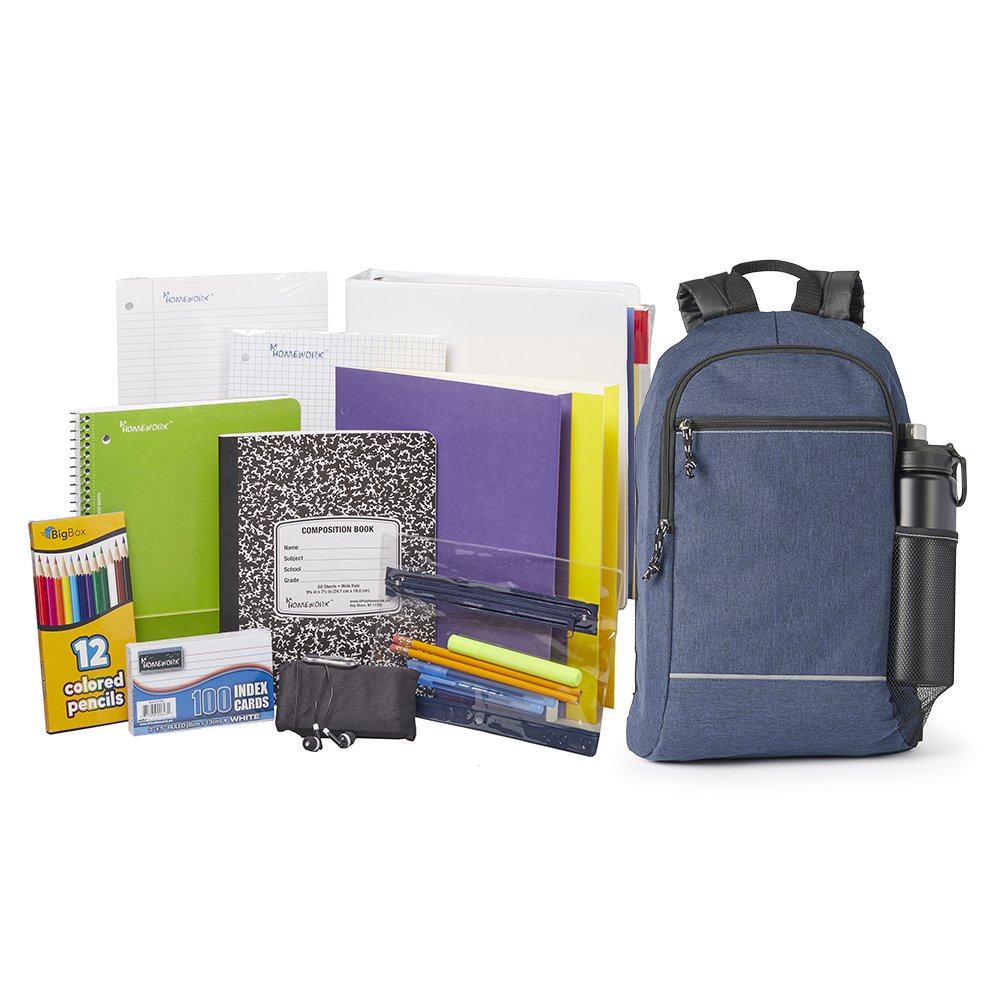 Blue Belmont Reflective Backpack With Deluxe Back-to-School Supply Kit ...