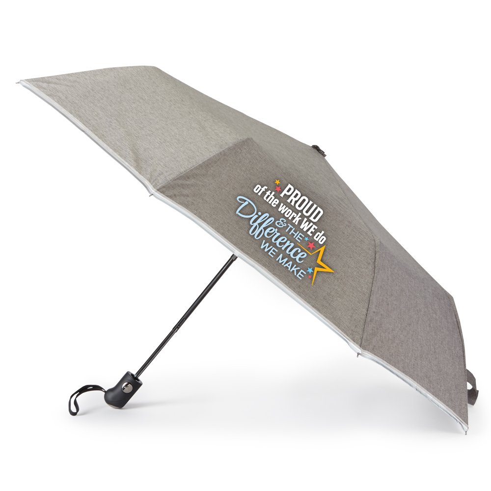 Proud of the Work We Do 43" Auto-Open Compact Umbrella with Reflective ...