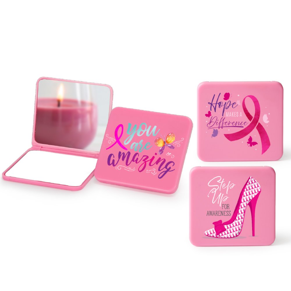 Breast Cancer Awareness Pink Square Double Compact Mirror Assortment - Pack of 12 | Positive ...