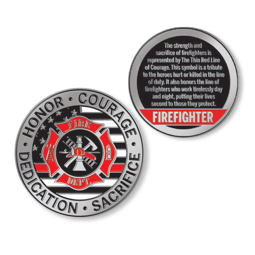 Silver & Black Firefighter Challenge Coin With Case | Positive Promotions