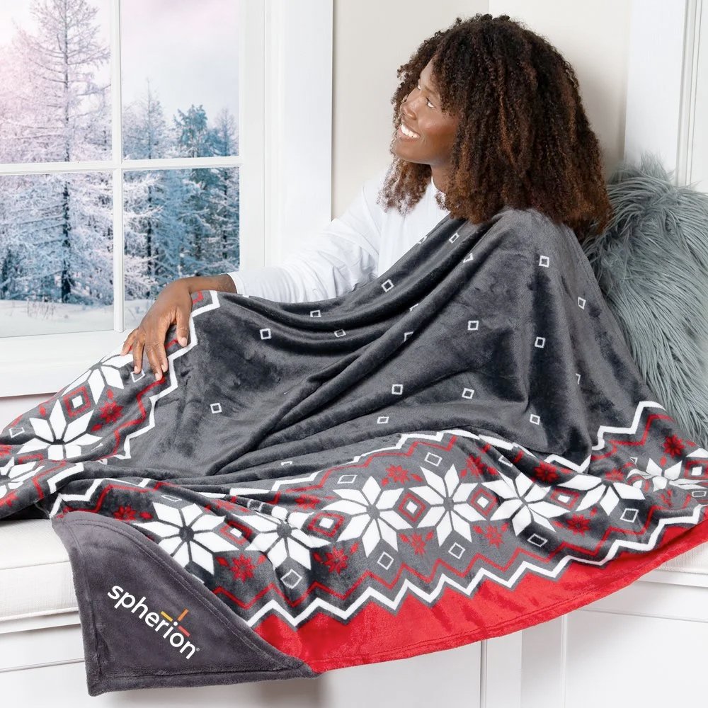 Gray/Red Snowflake Mink Fleece Throw Blanket 50" x 60" - Embroidered ...