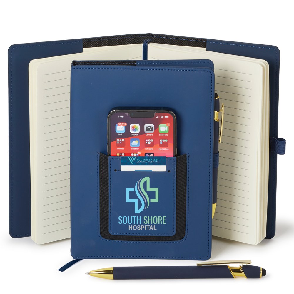 Navy Eastland Refillable Journal with Phone Pocket & Stylus Pen ...