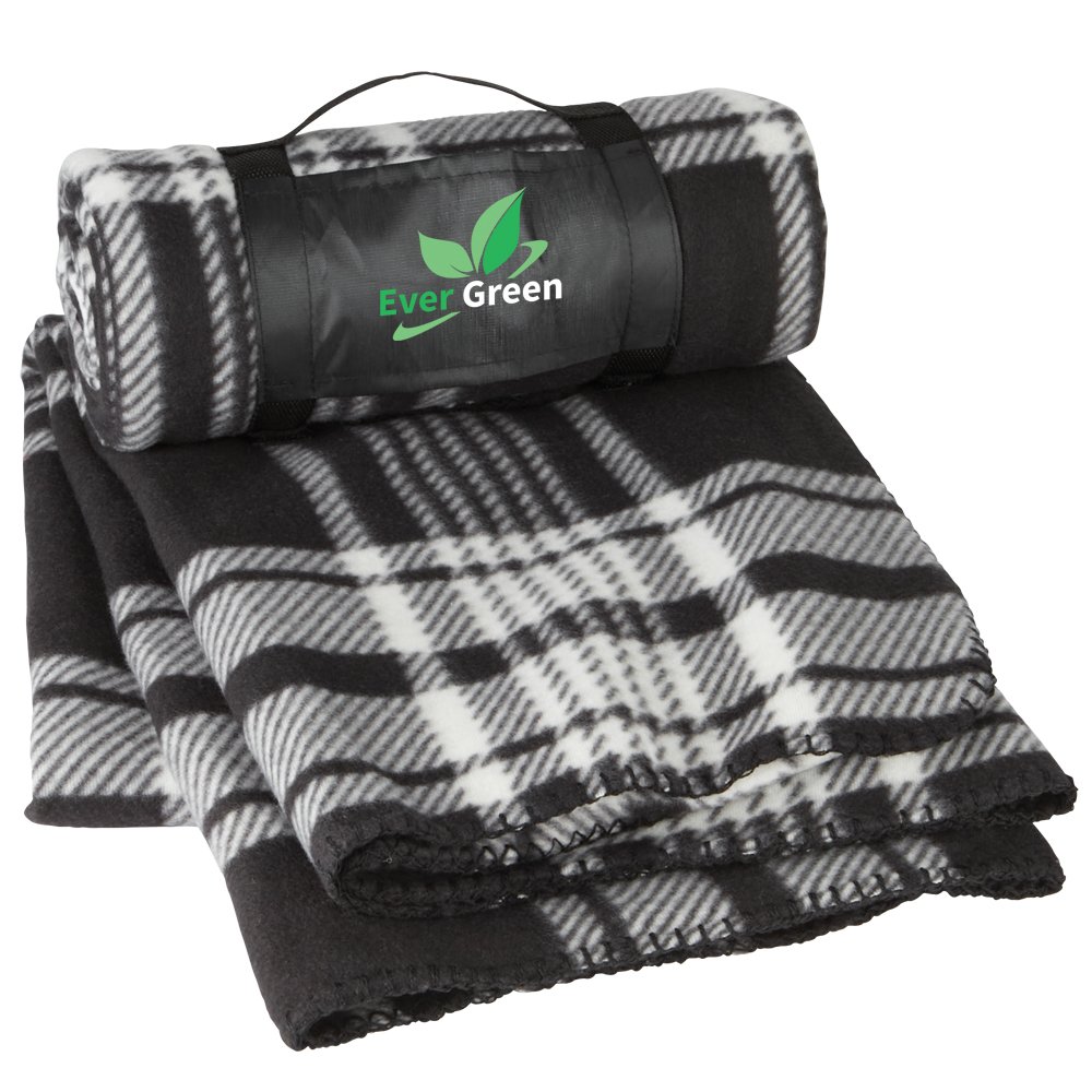 Black& White Plaid Roll-Up Eco Blanket - Personalized | Positive Promotions