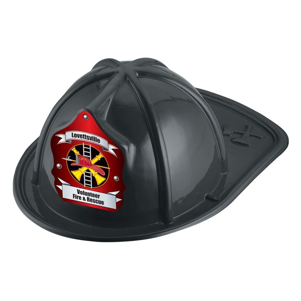 Black Junior Fire Chief Hat With Fire Helmet & Ladder Design