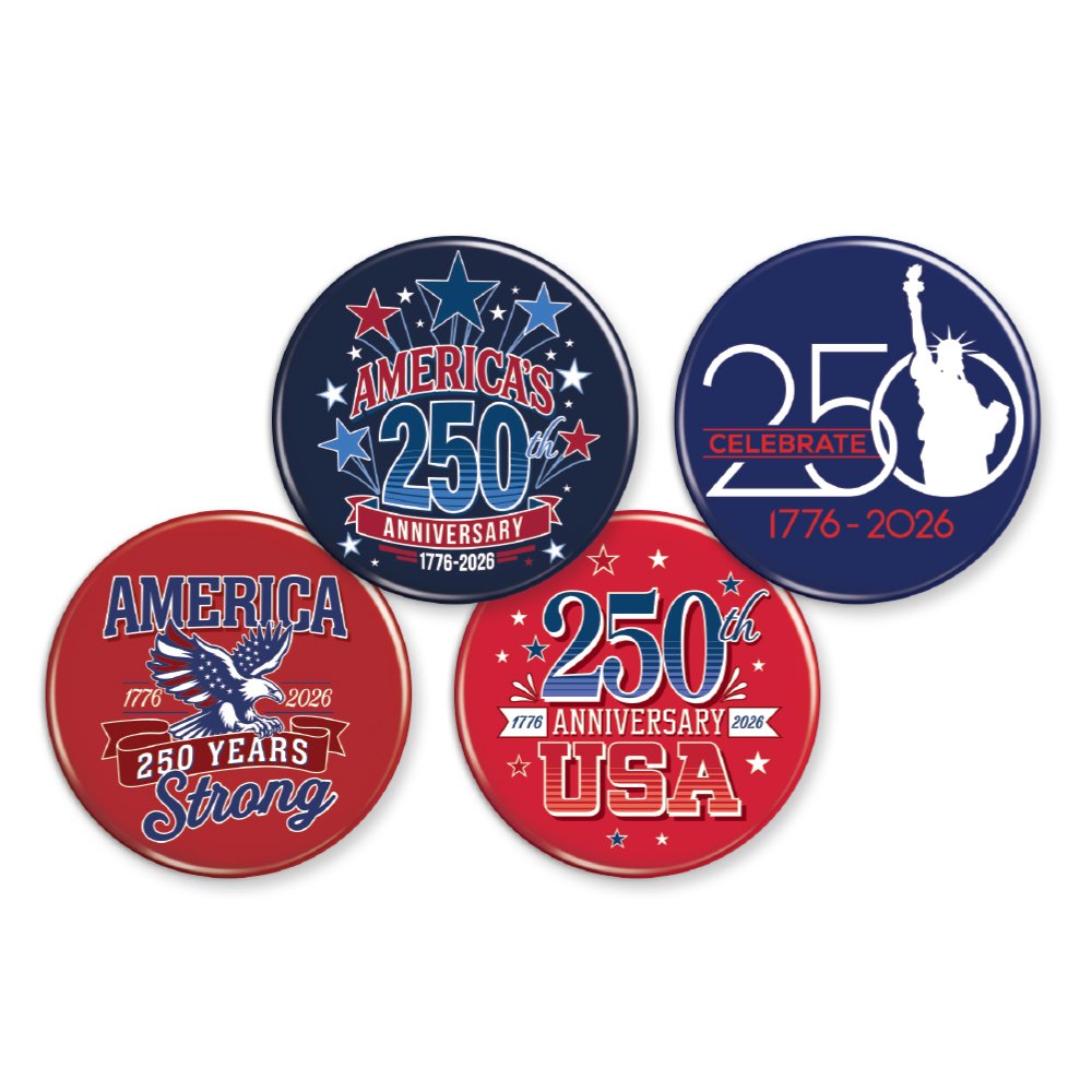 USA 250th Anniversary Buttons Assortment - Pack of 25 | Positive Promotions