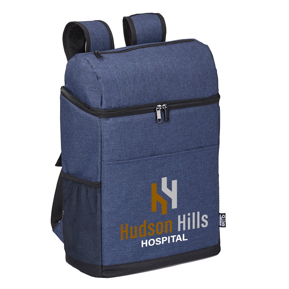 Heathered Navy Adventure rPET 20-Can Backpack Cooler With Trolley Strap ...