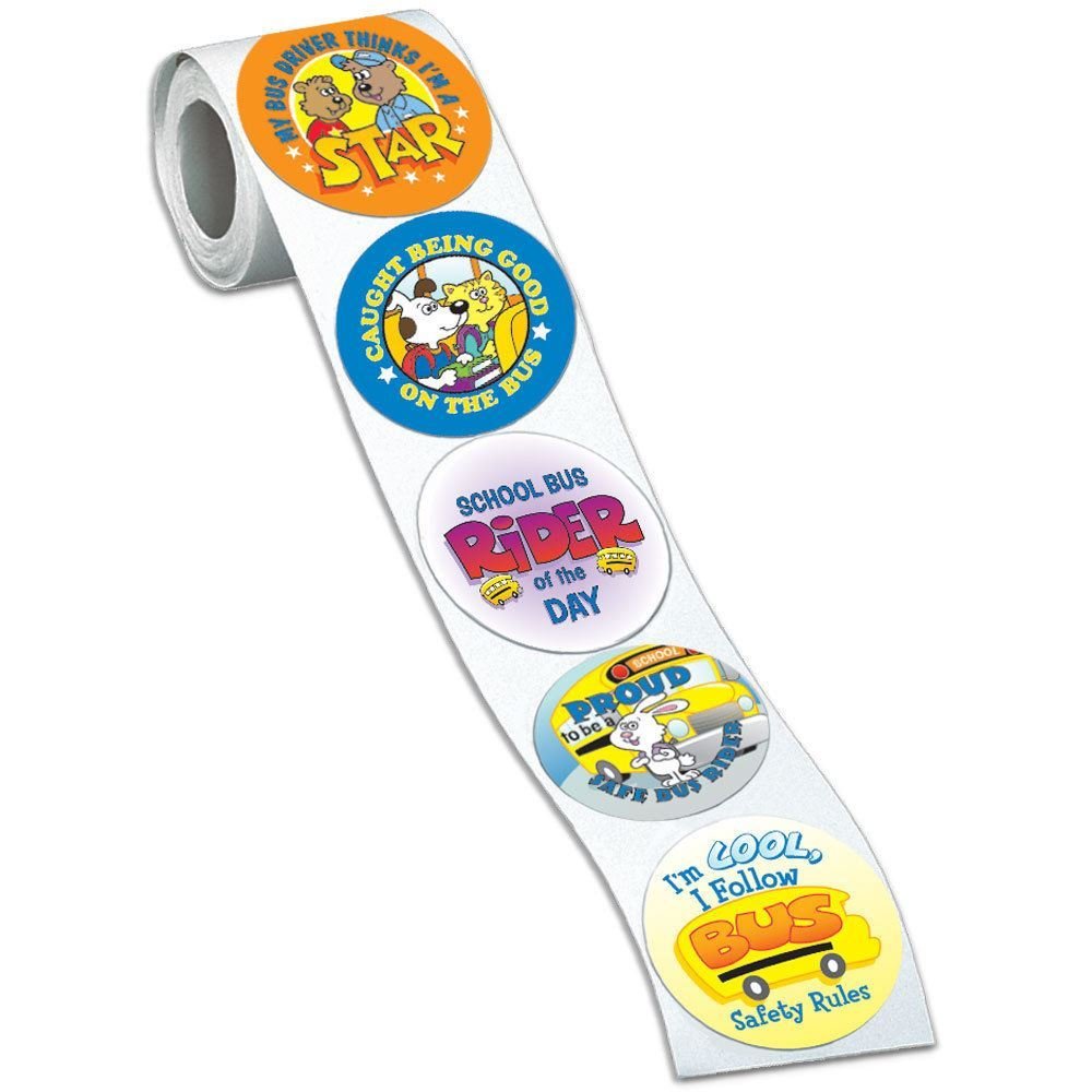 School Bus Safety Assorted Praise Themes Stickers-On-A-Roll - 200 Per ...