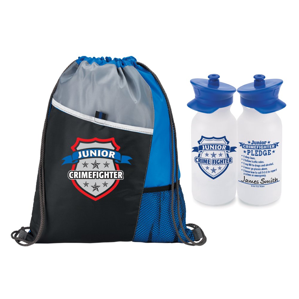 Junior Crimefighter Deluxe Drawstring Backpack & Water Bottle Combo ...