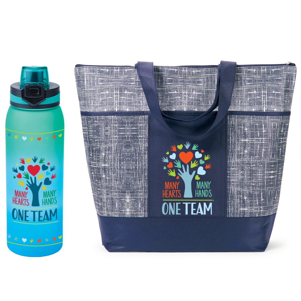 Many Hearts, Many Hands, One Team Malibu Non-Woven Zippered Tote ...