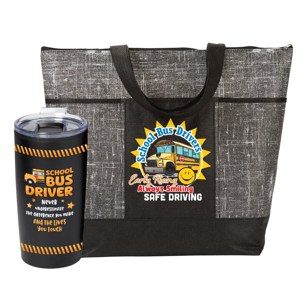 School Bus Driver Malibu Non-Woven Tote Bag & Teton Tumbler Gift Set ...