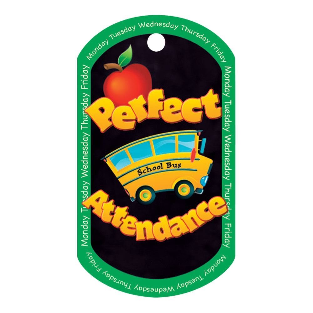 Perfect Attendance School Bus Design Award Tag With 4" Chain