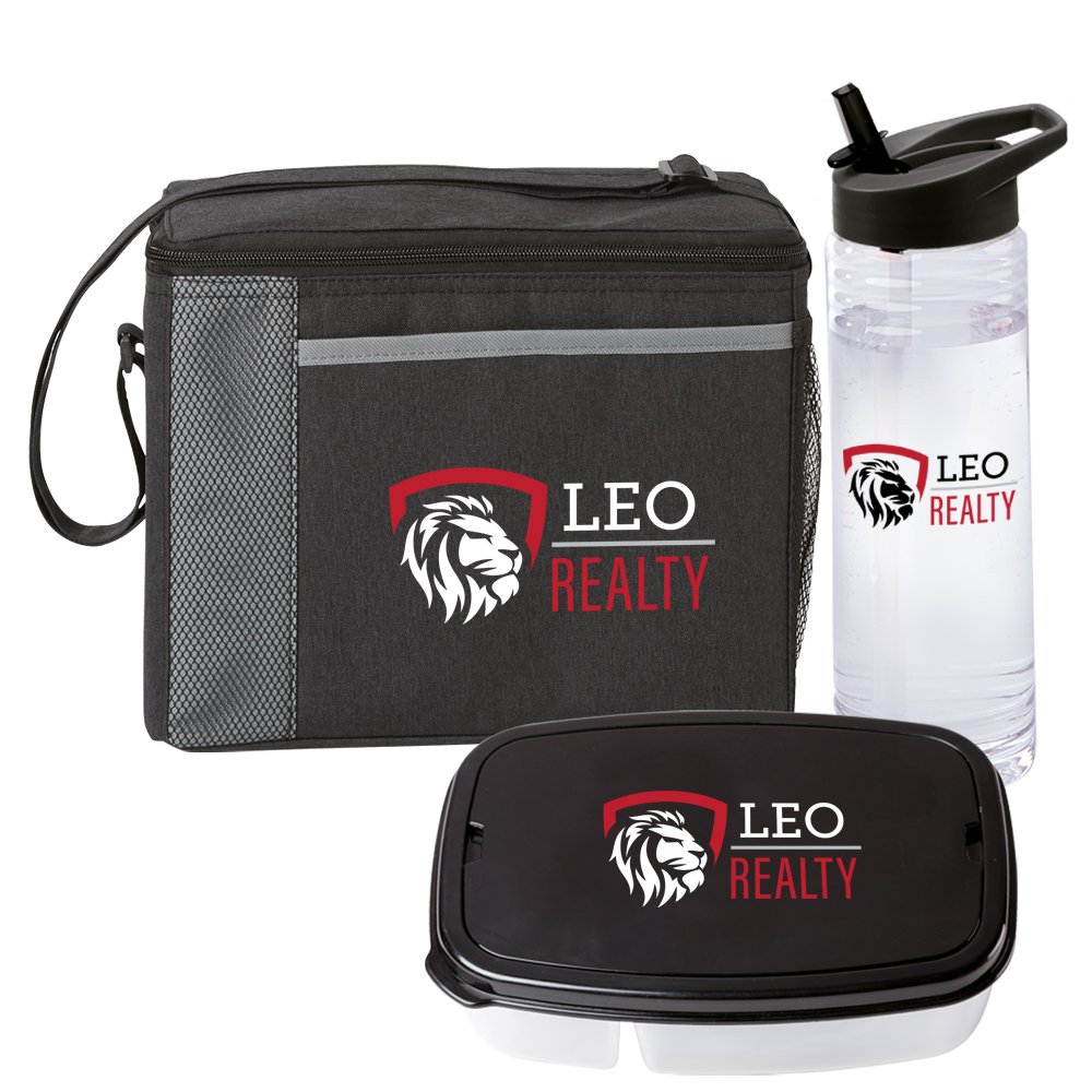 Black Lunch/Cooler Bag, Water Bottle, & Food Container Gift Set ...