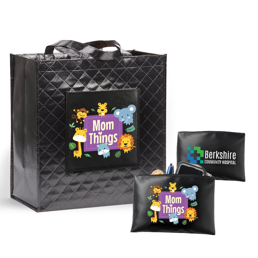 Mom Things Quilted Laminated Non-Woven Tote Bag & Zippered Vinyl Pouch ...