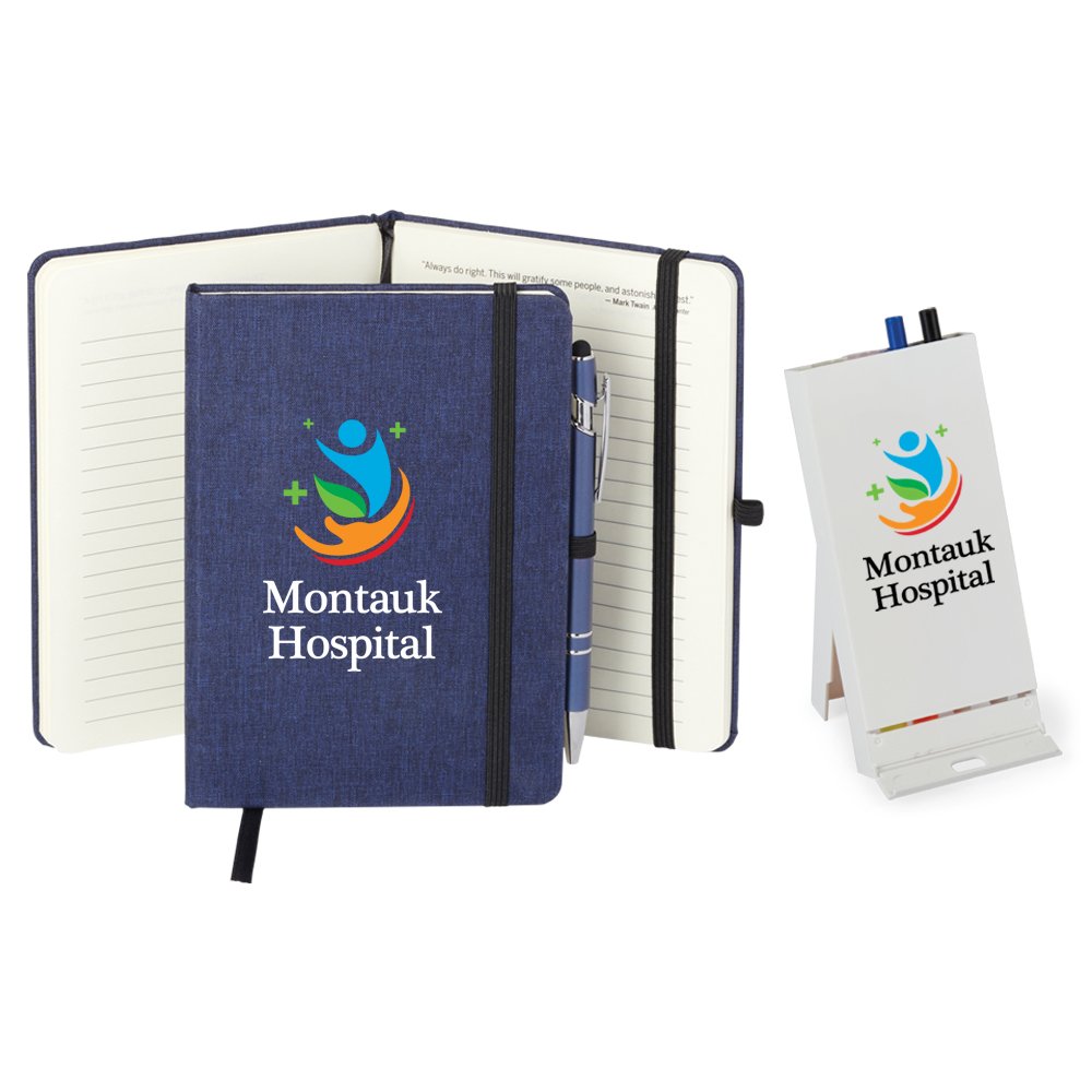 5-in-1 Desk Buddy & Navy Heathered Journal With Stylus Pen ...