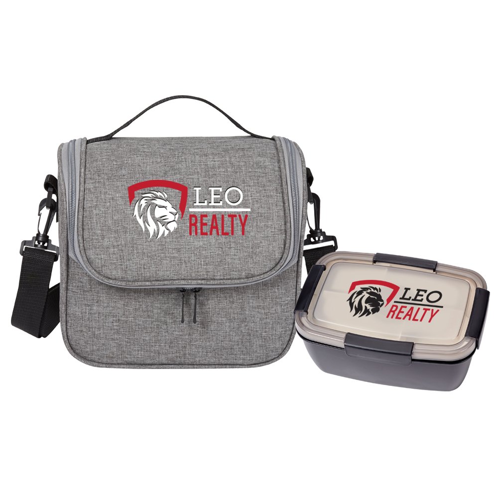 Gray Portland Lunch/Cooler Bag & Black Locking Stacker Food Container ...