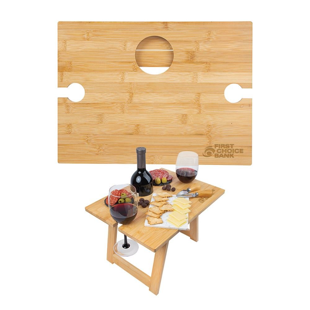 Bamboo Wine & Cheese Table - Laser-Engraved Personalization Available ...