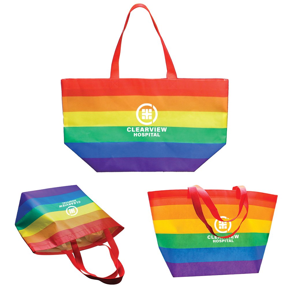 Rainbow Stripe Tote Bag - Personalization Available | Positive Promotions