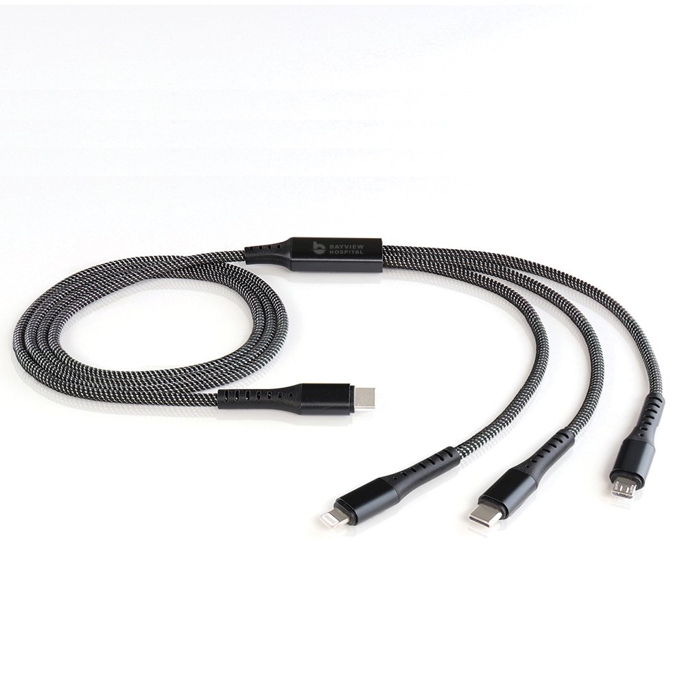 Braided 3-in-1 Type-C Charging Cable 48" 60W - Laser-Engraved ...