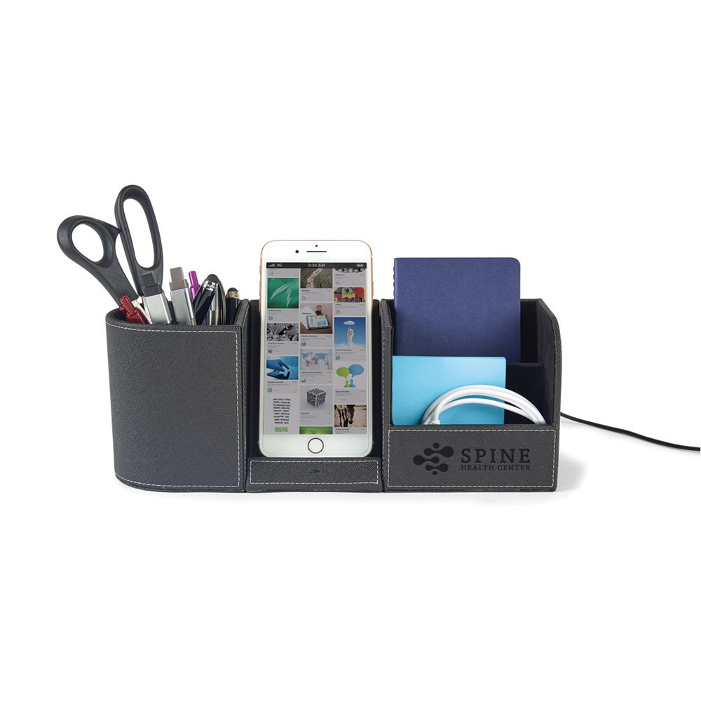 Donovan Wireless Charging Desk Organizer - Laser-Engraved ...