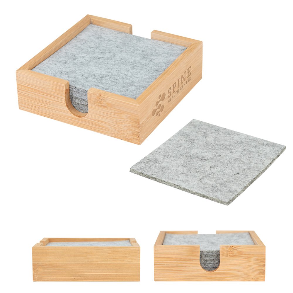Bamboo & Recycled Felt Coasters - Set of 4 - Laser-Engraved ...