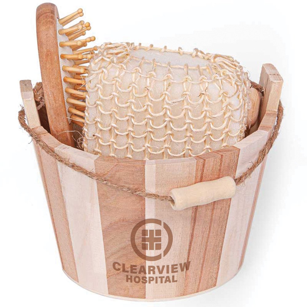 Wooden Bath Massage Bucket 5-PIece Gift Set - Laser-Engraved ...