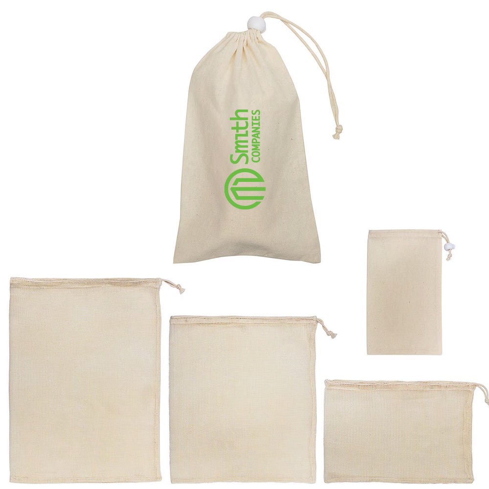 Reusable Cotton Mesh Zero-Waste Bags - Set of 3 - One-Color ...