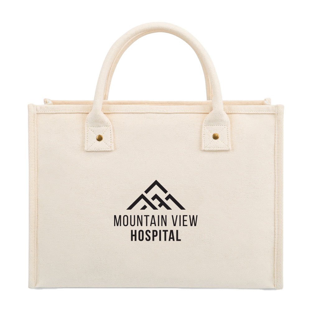 Structured Cotton Canvas Tote Bag With Antique Brass Details - One ...