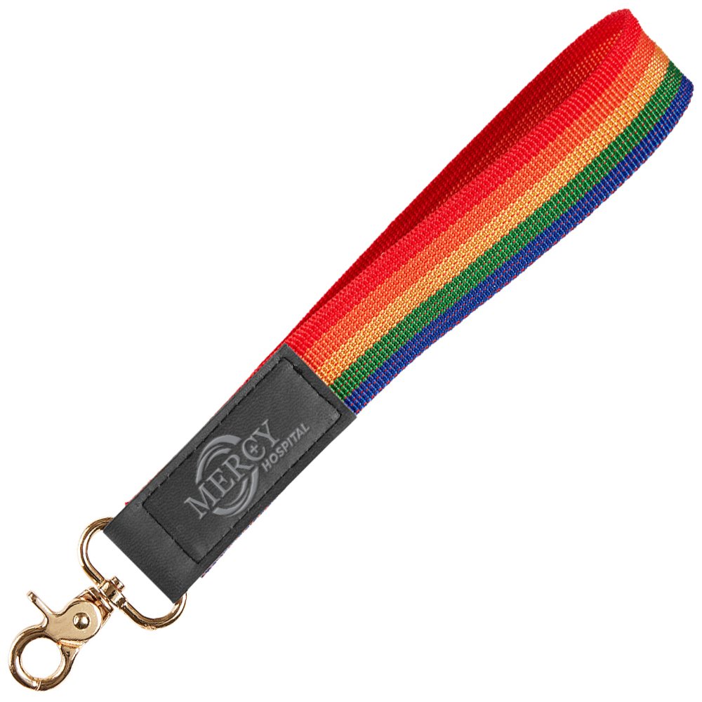 Rainbow Stripe Wrist Strap Keychain - Debossed Personalization ...
