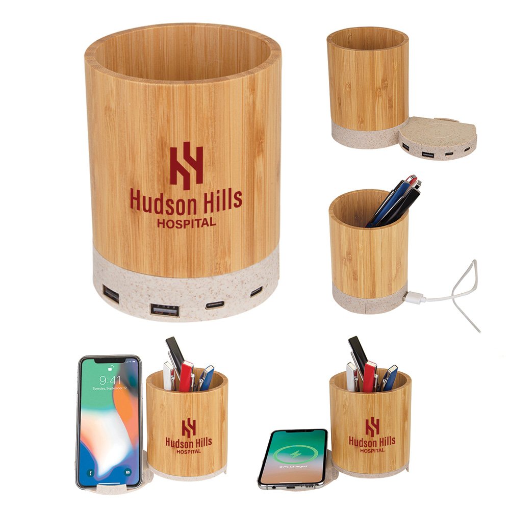 Bamboo 3-in-1 Desk Organizer & Wireless Charging Station 10W - One ...