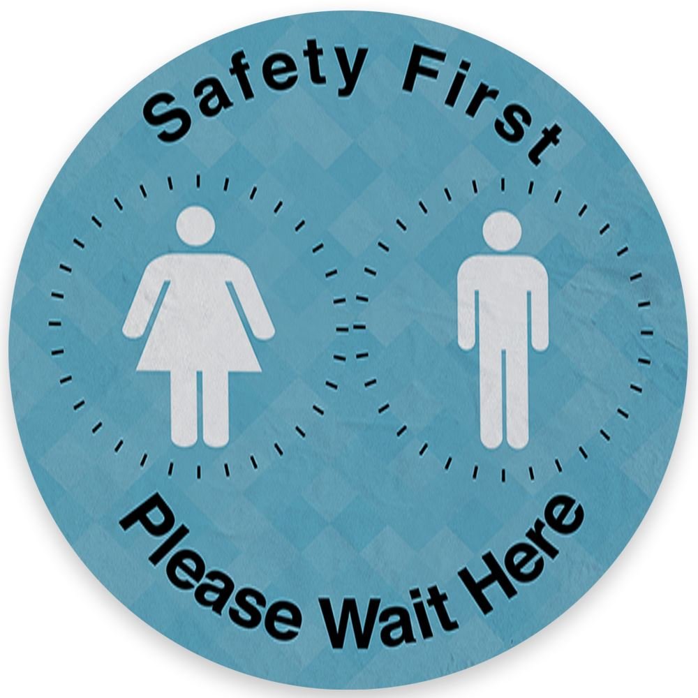 Safety First: Please Wait Here 12" Indoor Floor Decals - Set of 3 ...