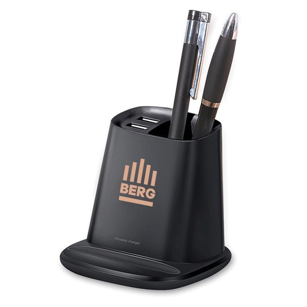 Wireless Charging Pen Holder with Dual USB Ports - Personalization ...