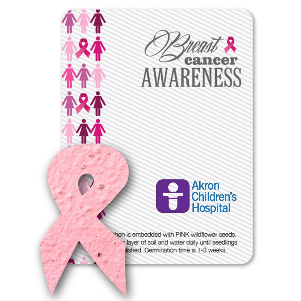 Breast Cancer Awareness Mini Seed Paper Gift Pack with Pin - Full-Color Personalization ...