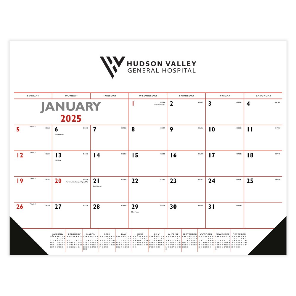 Red & Black Desk Pad Yearly Calendar With Vinyl Corners ...
