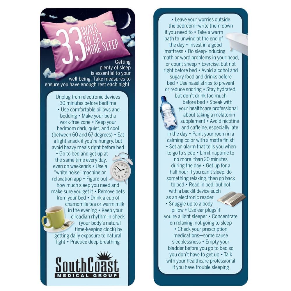 33 Ways To Get More Sleep Bookmark - Personalization Available ...