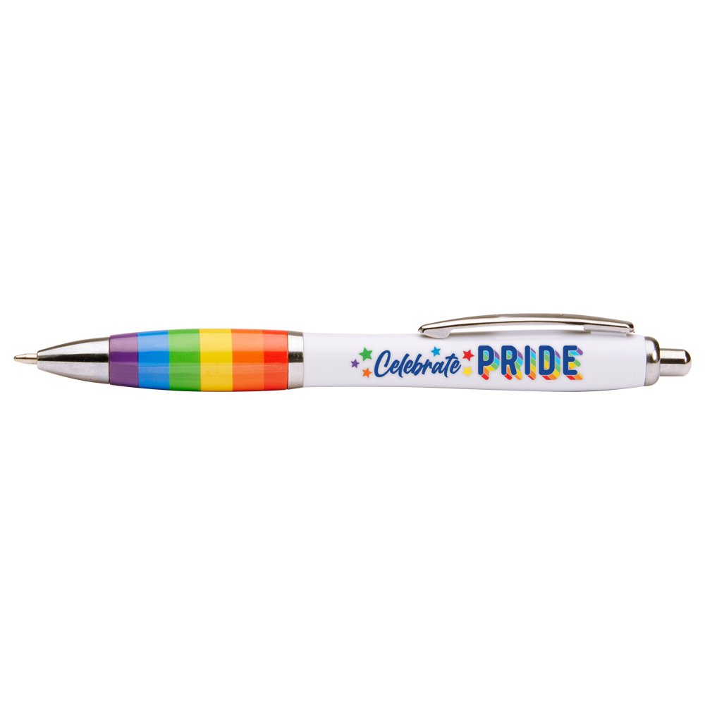 Celebrate Pride Rainbow Grip Curve Pen | Positive Promotions