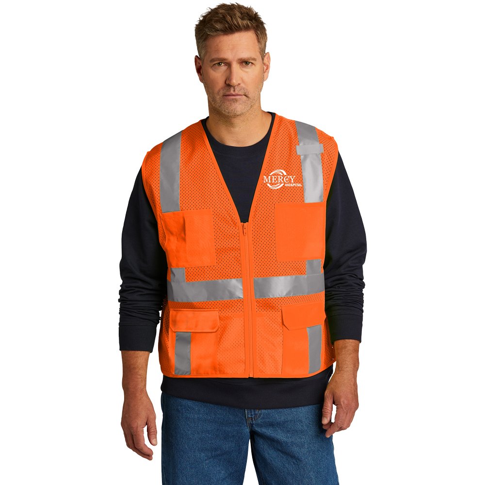 CornerStone® Unisex Hi-Vis Safety ANSI 107 Class 2 Mesh Six-Pocket ...