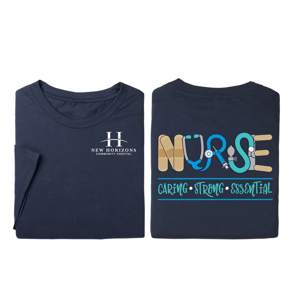 Nurse: Caring, Strong, Essential Unisex 2-Sided Short-Sleeved T-Shirt ...