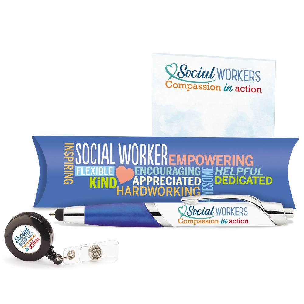 Social Worker Badge Holder, Aventura Stylus Pen, & Sticky Pad Gift Set ...