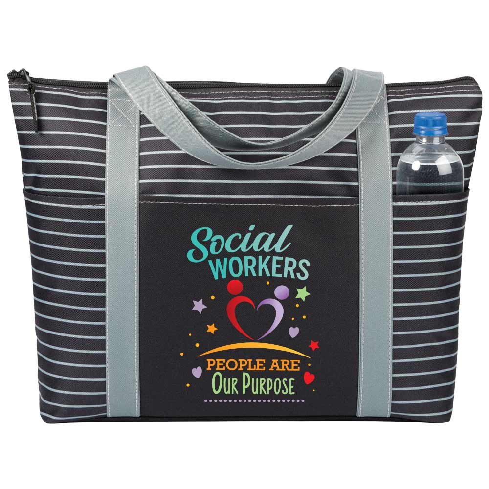 Social Workers: People Are Our Purpose Avery Striped Tote Bag ...