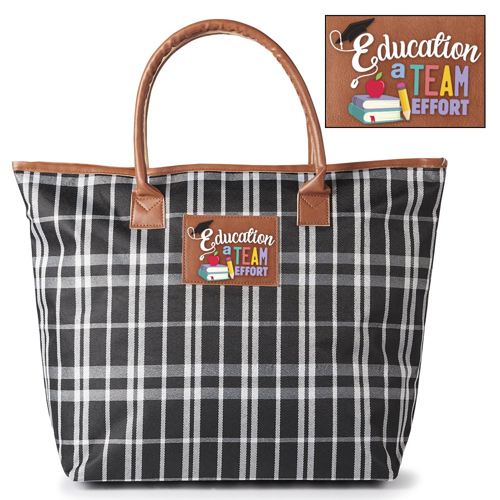 Education: A Team Effort Plaid Carryall Tote Bag | Positive Promotions