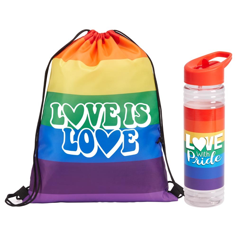 Rainbow Drawstring Backpack And Solara Water Bottle 24-oz. | Positive ...