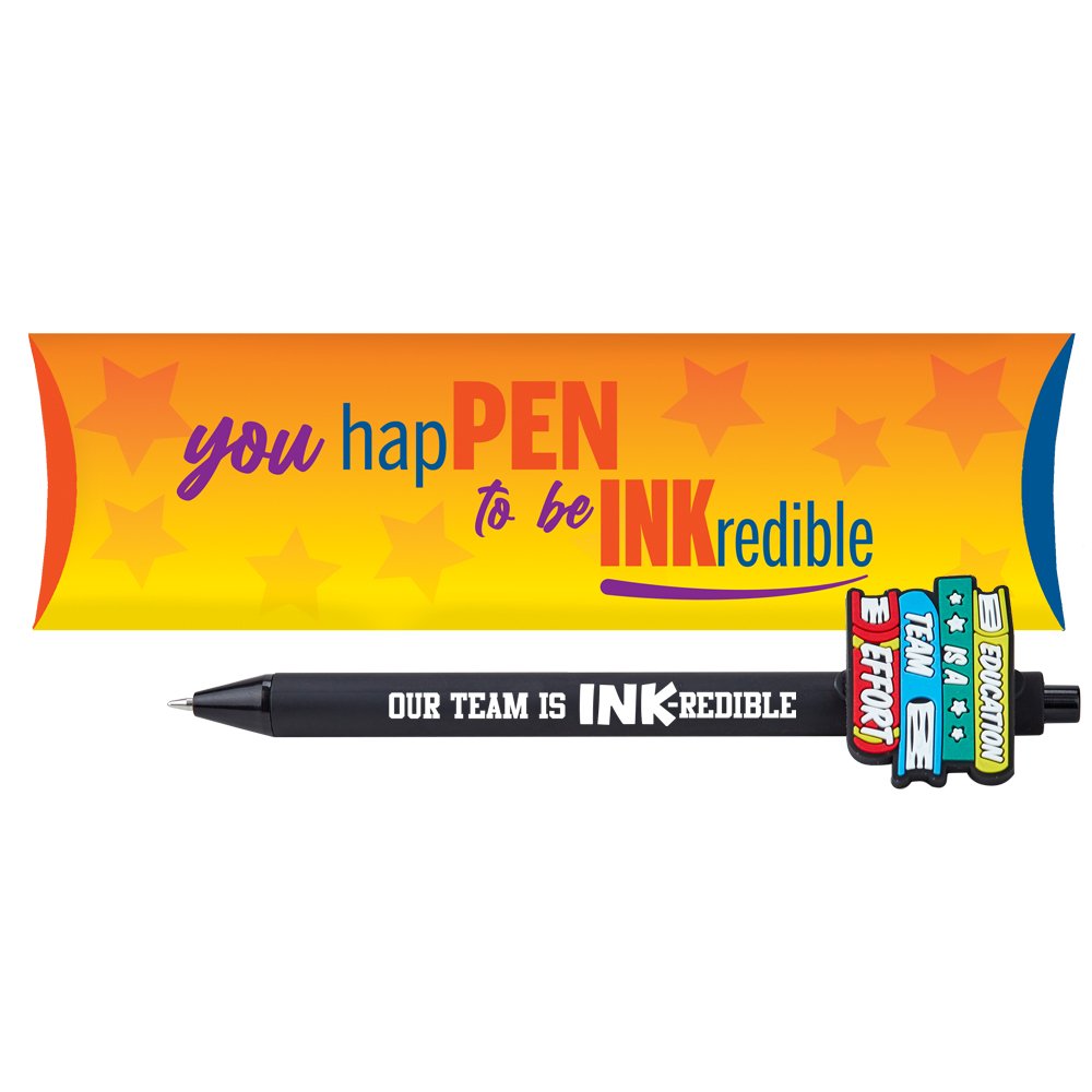 Our Team Is Ink-redible Gel Pen With Book Charm in Pillow Box | Positive Promotions
